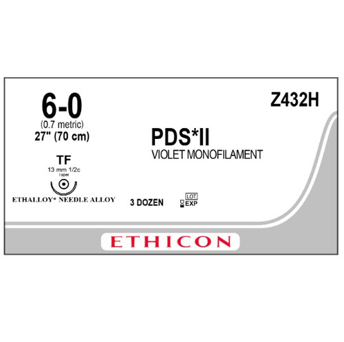 Ethicon 6-0 x 27" PDS II Violet Monofilament with TF Needle (Z432H)