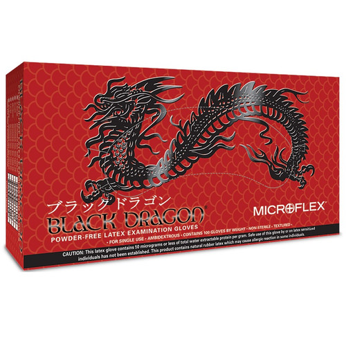 Ansell Medium MicroFlex Black Dragon BD-100L Latex Exam Gloves (BD-1002-PF)