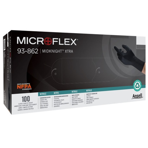 Ansell Large Black Microflex MidKnight Nitrile PF Exam Gloves (93862090)