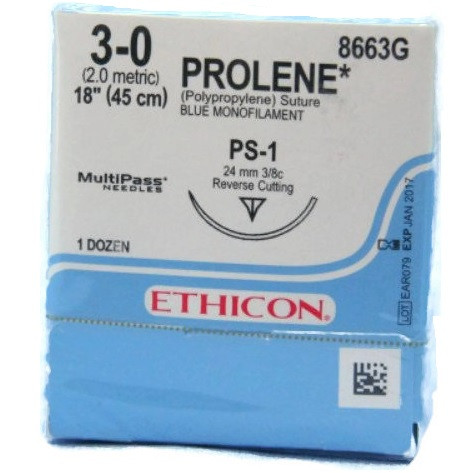 3-0 x 18" Prolene Polypropylene Suture with PS-1 Needle - 12/Box ...