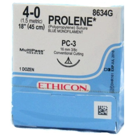 4-0 x 18" Prolene Blue Polypropylene Monofilament Sutures with PC-3 ...