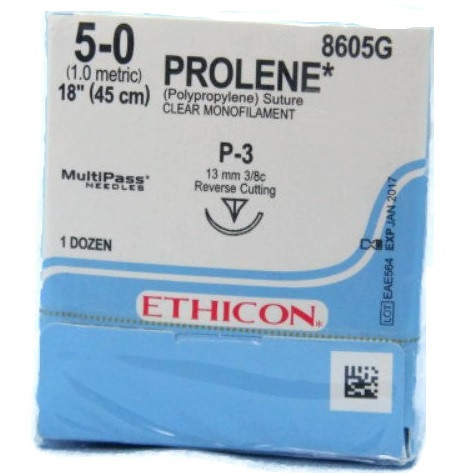 5-0 x 18" Prolene Clear Polypropylene Monofilament Sutures with P-3 ...