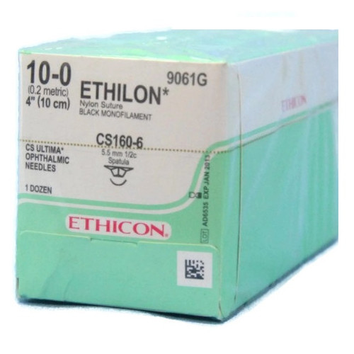 Ethicon 10-0 x 4" Ethilon® Nylon Black Sutures with CS160-6 Needle - 12 ...