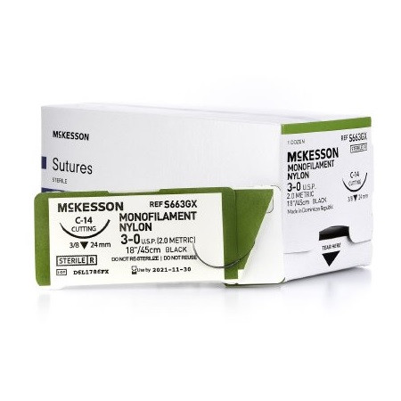 McKesson 3-0 x 18" Black Monofilament Nylon Sutures with C-14 Needle ...