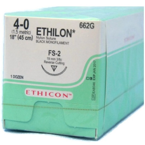 4-0 x 18" Ethilon® Black Monofilament Nylon Suture with FS-2 Needle ...