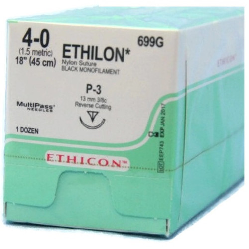 4-0 x 18" Ethilon® Nylon Black Sutures with P-3 Needle - 12/Box ...