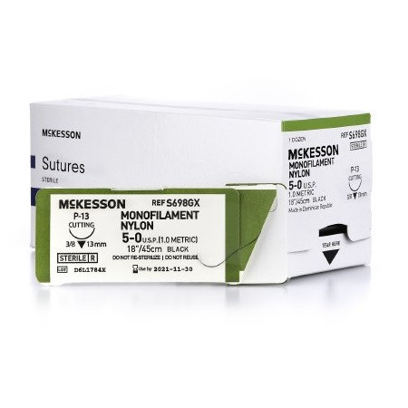 McKesson 5-0 x 18" Black Nylon Monofilament Suture with DSM13 Needle ...