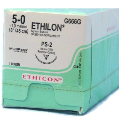 5-0 x 18" Ethilon® Nylon Green Sutures with PS-2 Needle - 12/Box ...