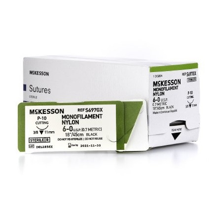McKesson 6-0 x 18" Nylon Black Sutures with P-10 Needle (S697G)