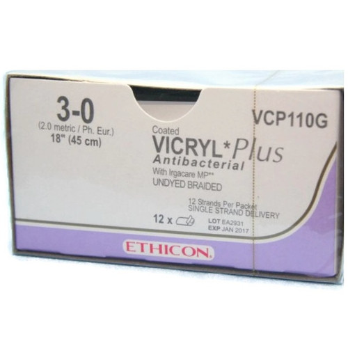 3-0 x (12) 18" Vicryl® PGA Plus Undyed Antibacterial Sutures in Sutupak ...