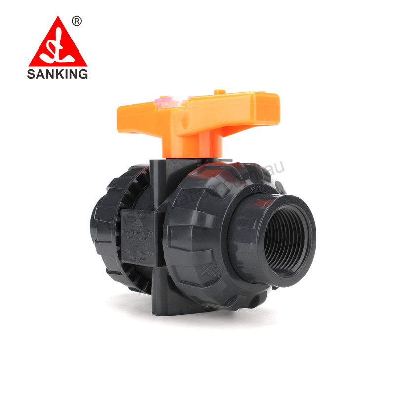 TxT Grey with Orange Handle DIN True Union Ball Valve