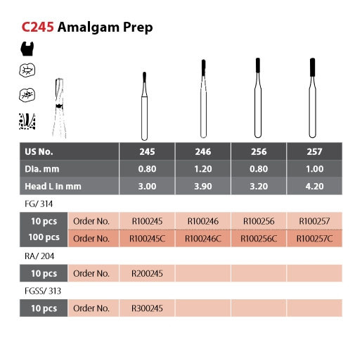 Coltene Alpen Operative Carbide Burs Amalgam Prep C245 #245 FG/314 ...