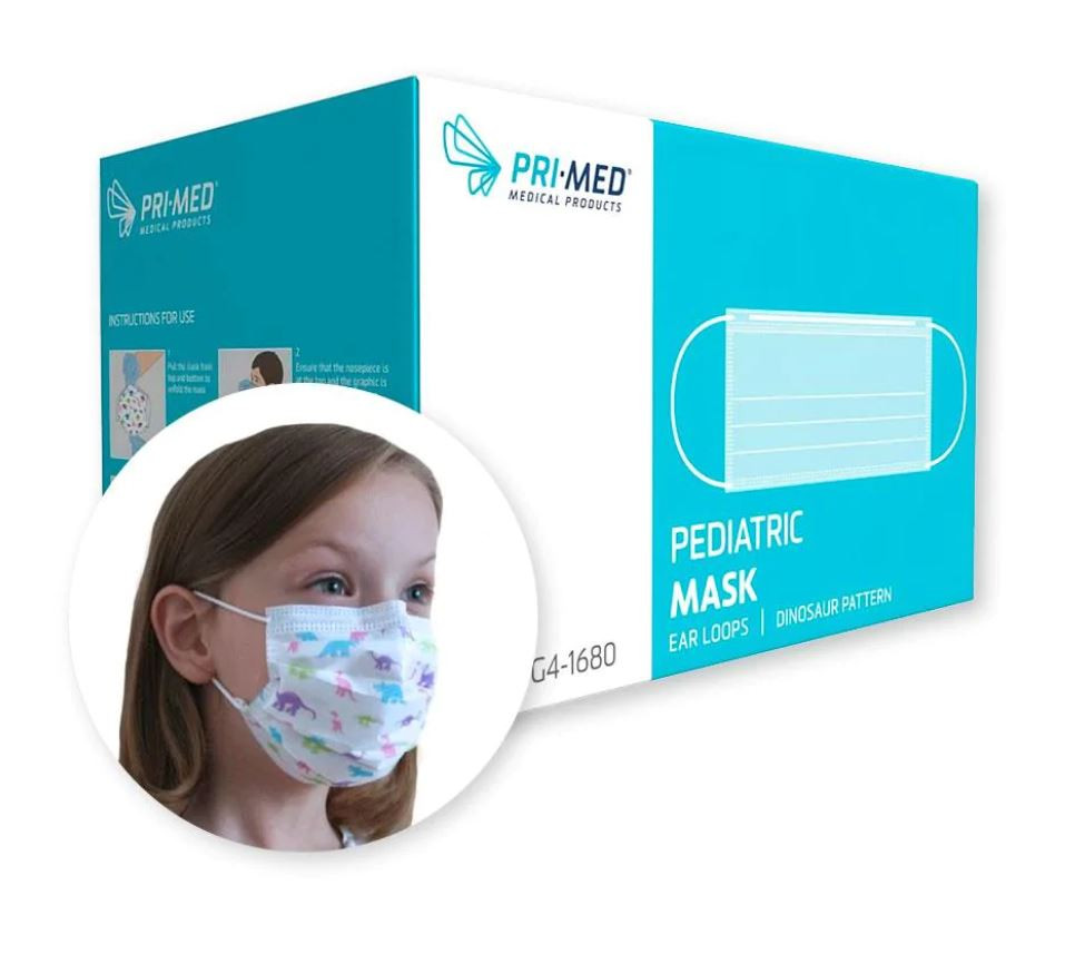 PRIMED Pediatric Earloop Mask L1, Dinosaur Pattern, 50/box