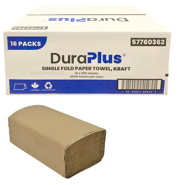 Dura Plus Universal Single Fold Hand Paper Towel 9x9", 16 packages/case