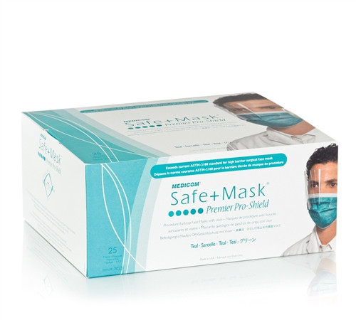 Medicom ProShield Earloop Face Mask with Visor 25/box - Valuemed ...