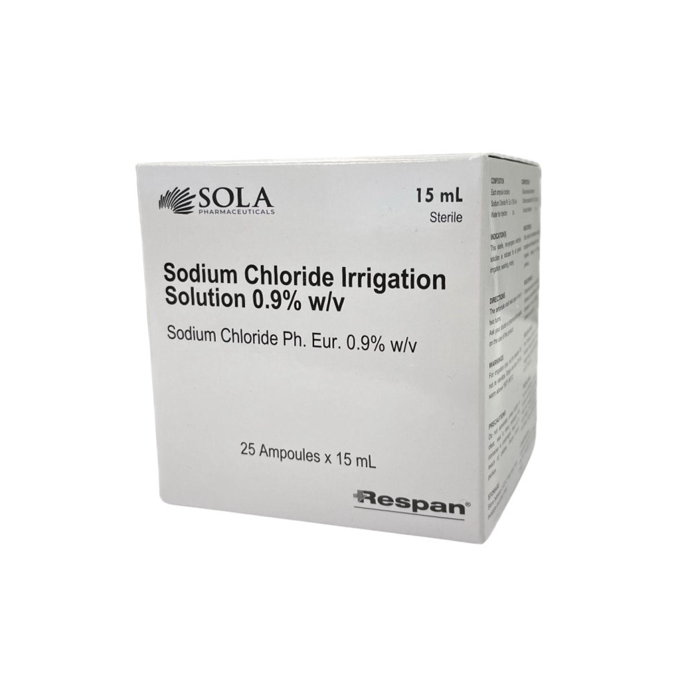 SOLA NaCl 0.9% Saline 15ml solution Sterile Vials, twist cap, 25/box