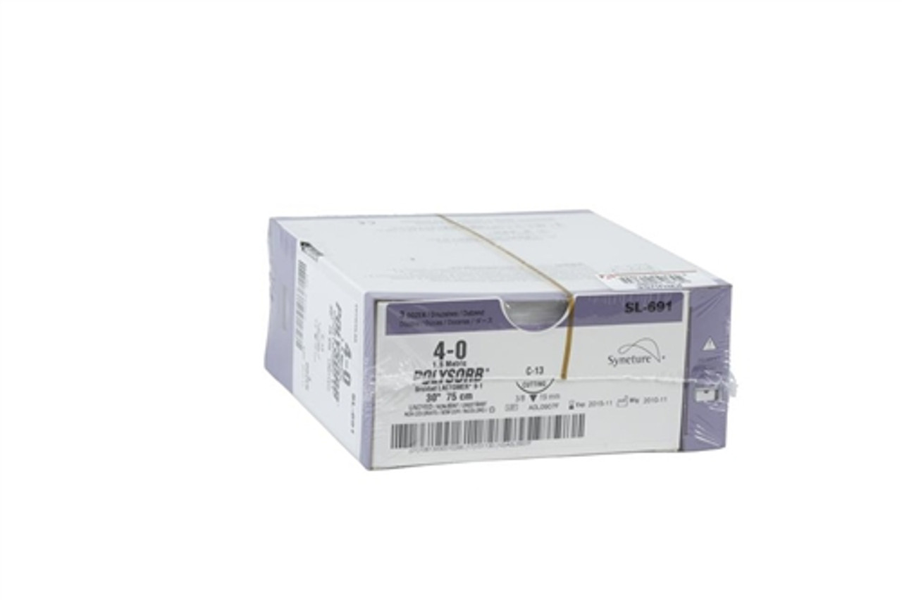 Syneture Suture Polysorb 4-0 C-13, 19mm, 30"/75cm, Undyed 3/8 Circle, Reverse Cutting 36/box ...