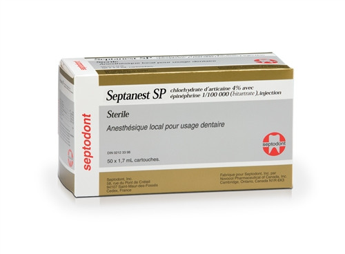 Septodont Septanest SP Gold Articaine HCI 4% with 1:100,000 epinephrine ...