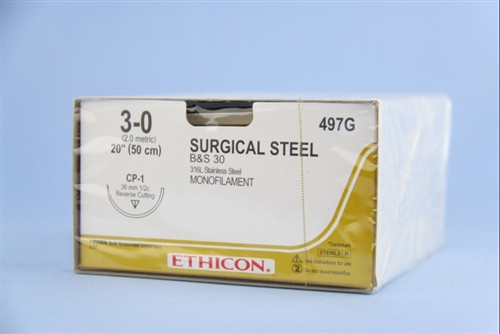 J&J Ethicon Suture 497G, Surgical Steel 3-0, CP-1, 20", 12/box ...
