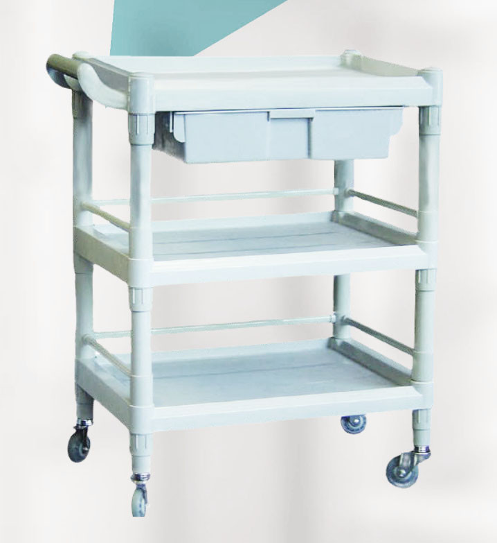 Solic Medical Utility Cart, PVC with 3 Shelves and 1 Drawer, each