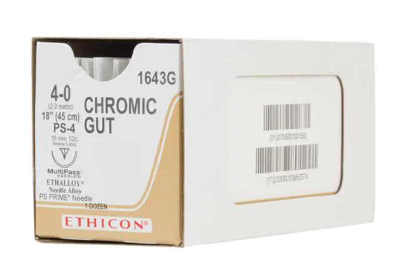 Suture Chromic Gut 5-0 PS-3, 16mm, 18", 3/8 Circle, 12/box