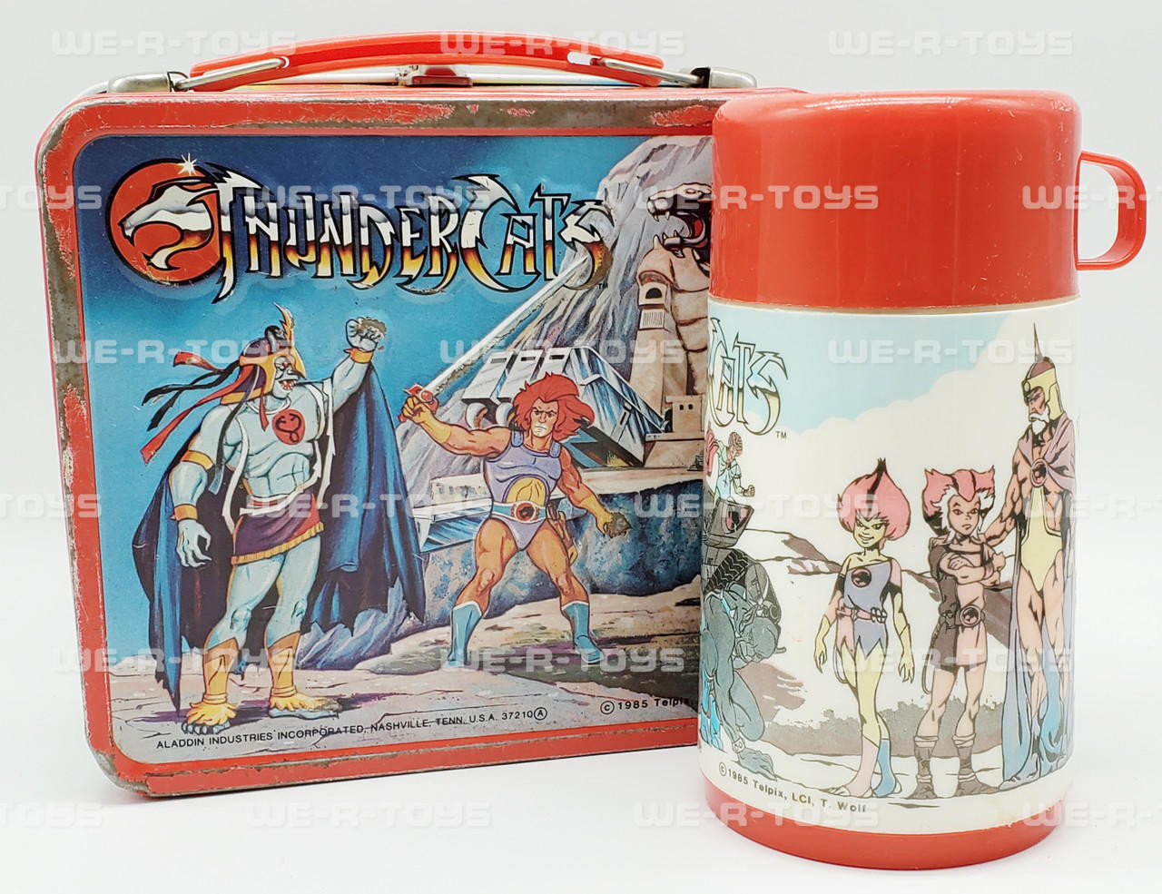 ThunderCats Tin Metal Lunchbox and Thermal Cup 1985 Aladdin Telpix USED ...