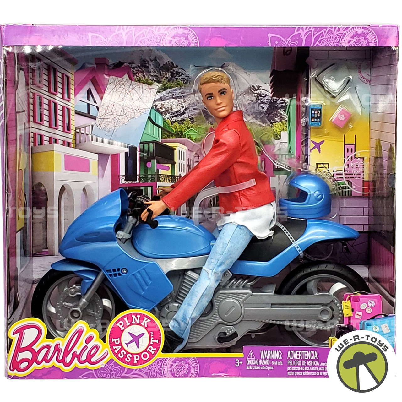 Barbie Pink Passport Motorcyclist Doll Blue Motorcycle & Helmet Mattel ...