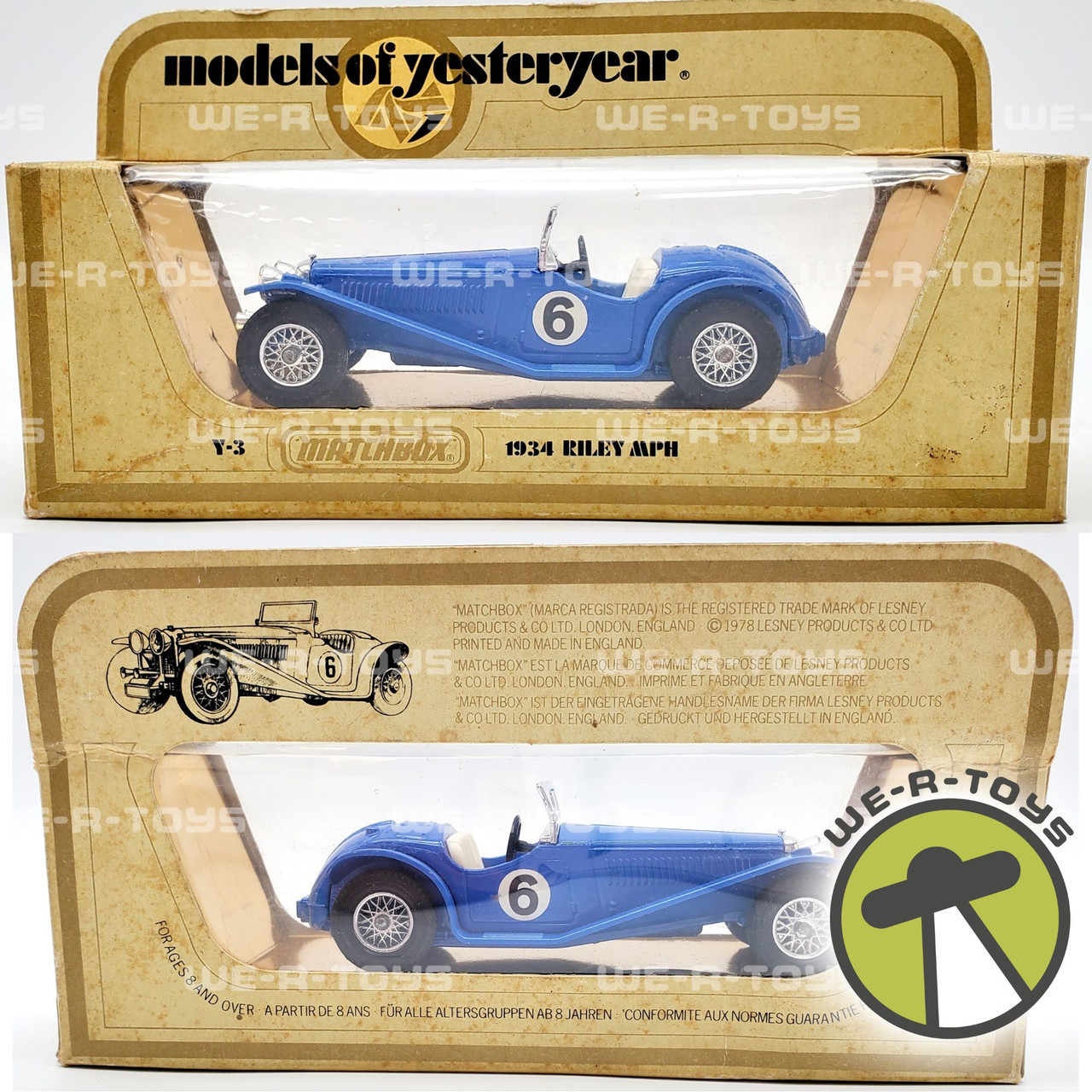 Models of Yesteryear Blue 1934 Riley MPH 1:35 Scale 1978 Matchbox NRFB ...