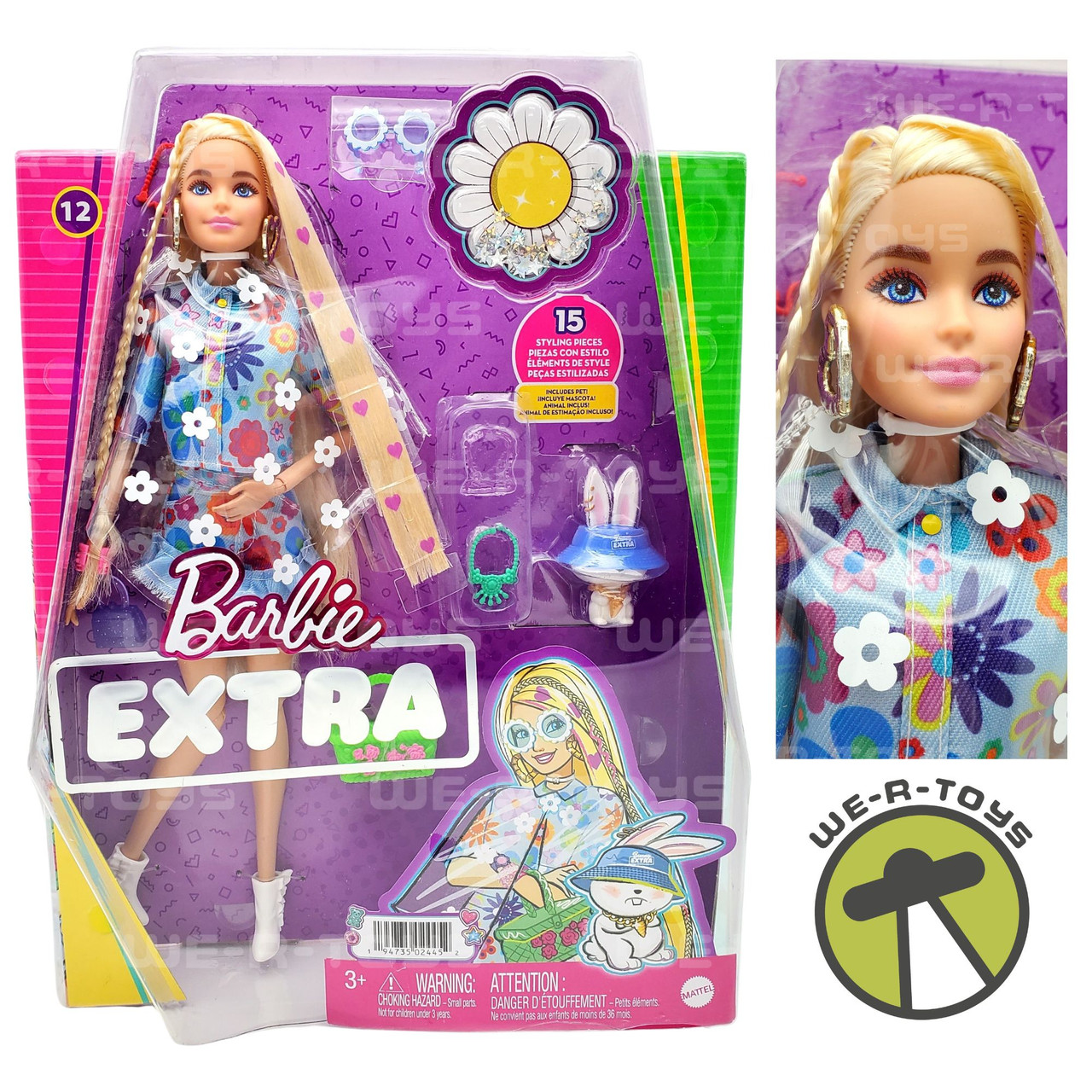 Barbie Extra Fashion Doll with 15 Styling Pieces and Bunny 2021 Mattel ...