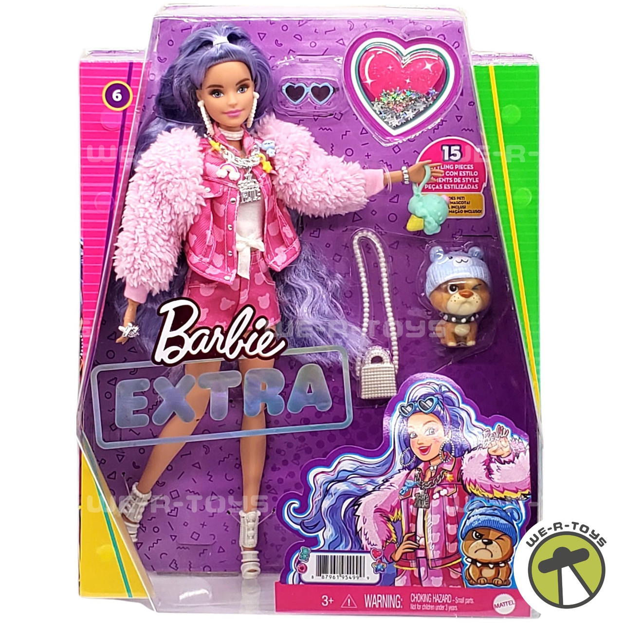 Barbie Extra Doll & Accessories with Long Periwinkle Hair & Puppy ...