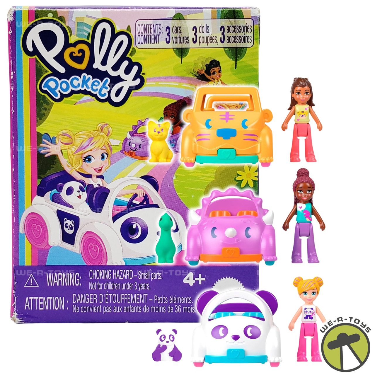 Polly Pocket Dolls & Vehicles Set with 3 Micro Dolls, 3 Pets & 3 Animal ...