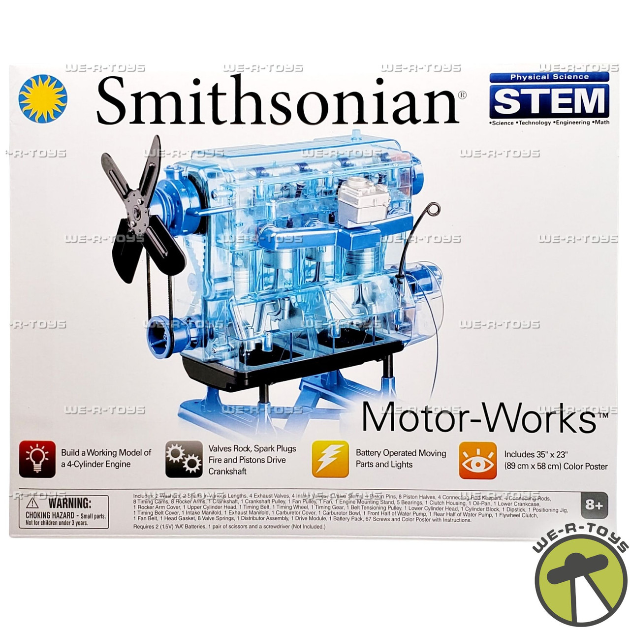 Smithsonian Motor-Works Blue STEM Building Kit 2022 Working 4 Cylinder ...