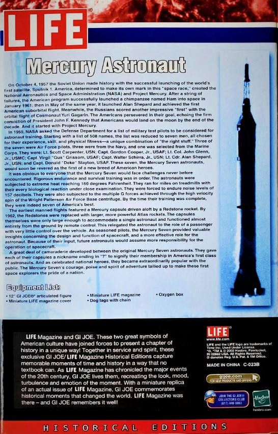GI Joe LIFE Historical Edition Mercury Astronaut 12" Action Figure ...
