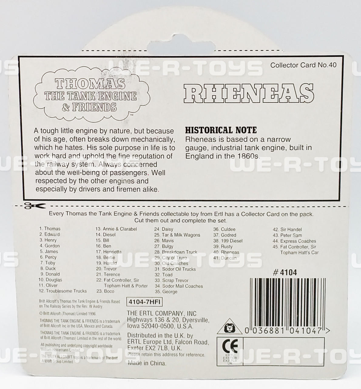 Thomas The Tank Engine & Friends Rheneas Narrow Gauge ERTL 1996 #4104 ...