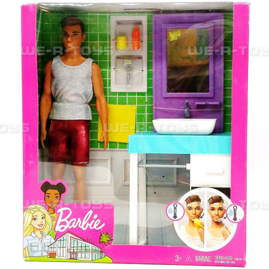 Barbie Shaving Ken Doll with Bathroom Vanity Playset 2018 Mattel #FYK53 ...