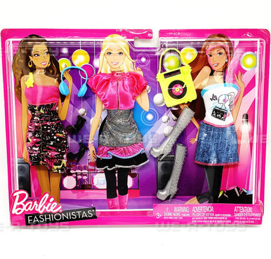 Barbie Fashionistas 3 Outfit Rocker Fashion Set with Turntable Mattel ...