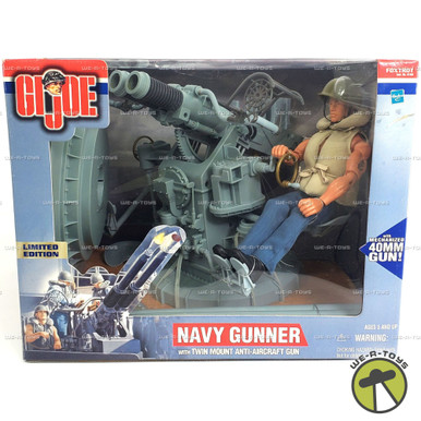 GI Joe Brunette Navy Gunner With Twin Mount Anti-Aircraft Gun Green ...