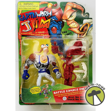 Earthworm Jim Battle Damage EWJ Action Figure 1994 Playmates No. 8602 ...