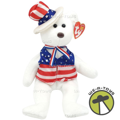 Ty Beanie Babies Sam the Bear White Patriotic Plush 2003 - We-R-Toys