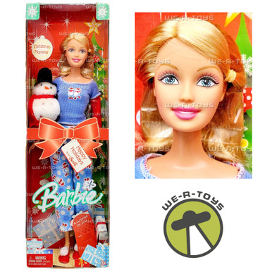 Christmas Morning Barbie Doll with Plush Miniature Snowman G8541 Mattel ...