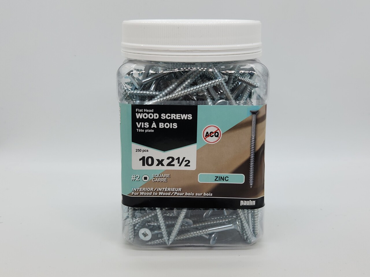 Paulin #10 x 2 1/2 Flat Robertson Wood Screw – 250 Pack