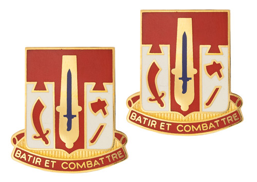 Crest-682nd Engineer Battalion - Pair, 682nd, 682, BATIR ET COMBATTRE