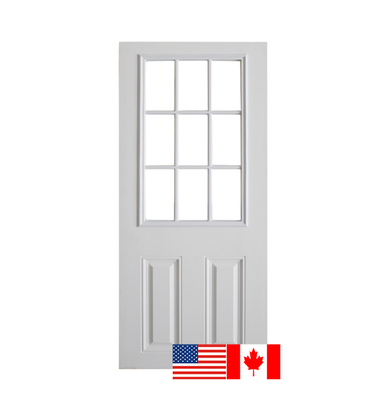 30" x 72" Textured Fiberglass Door with 9-Lite Window Insert External Grids