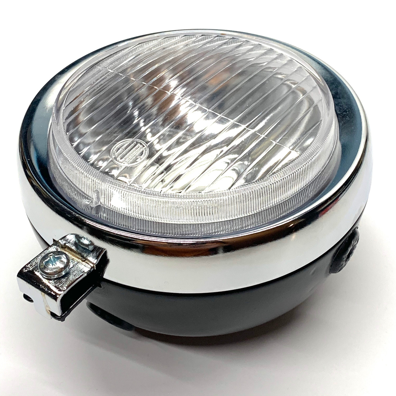 Black 130mm / 5 inch Moped Headlight w/ Chrome Ring - DENNY CYCLES LLC
