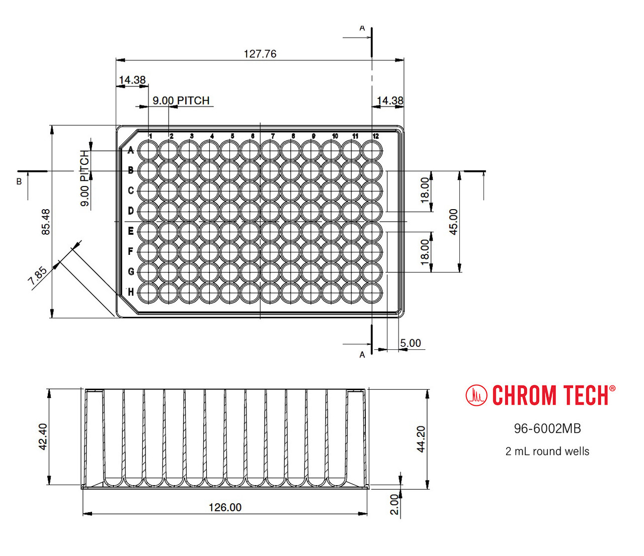 96-6002MB - 96-Well Round Bottom Plates, 2 mL PP, 50/case | ChromTech