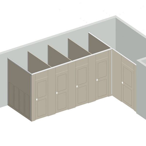 Designer Toilet Partitions - 5 Stalls Alcove Right Hand