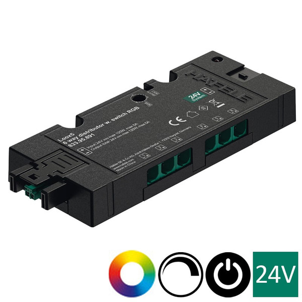 Loox5 12V RGB LED Lights Box to Box 6 Way Distributor with Switch Port