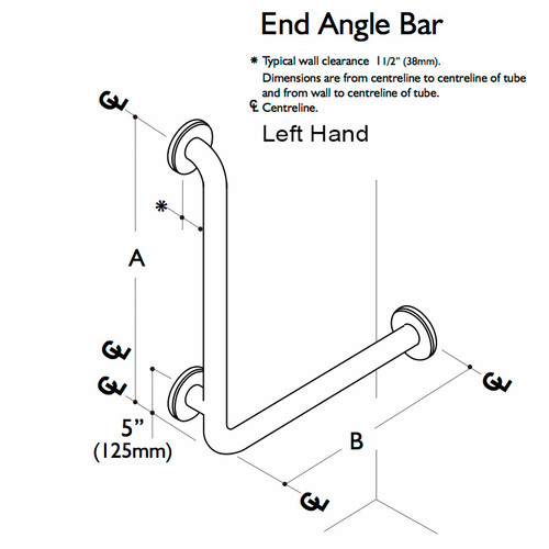 Custom Grab Bar, 90 End Angle Bar, 2 Wall, 3 Flange (CGB-90EAB-2W-3F)