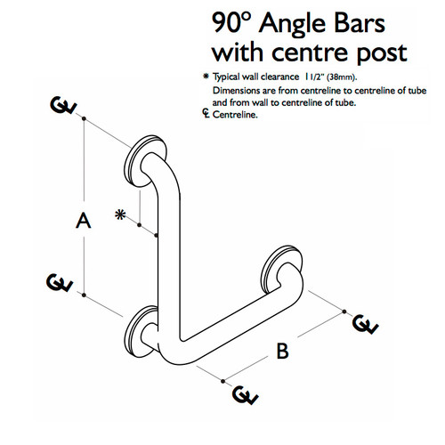 Custom Grab Bar, 90 Angle Bar with Center Post, 1 Wall, 3 Flange (CGB ...