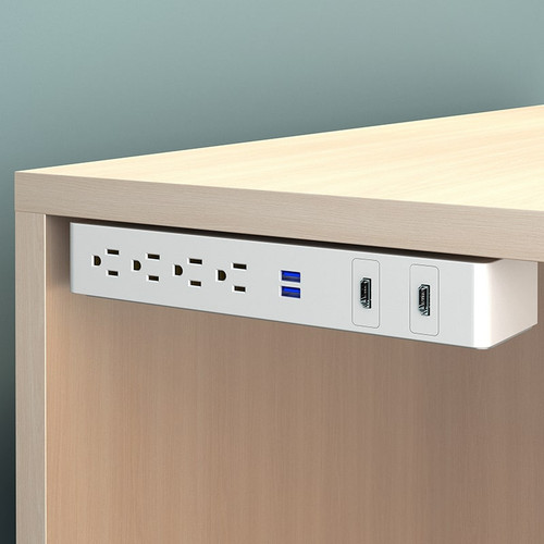 Ashley Quad Under Desk Plastic Hub - 4 Power, 2 USB plus Data